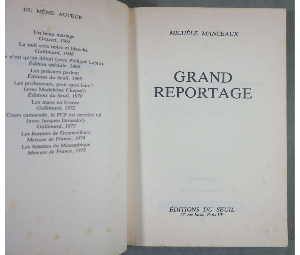 Grand reportage - Michelle Manceaux - Seuil, 1980 - par